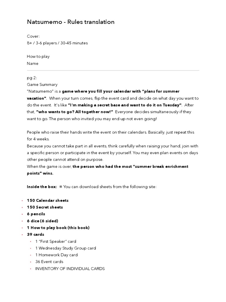 Natsumemo - Rules Translation v2 | Download Free PDF | Leisure