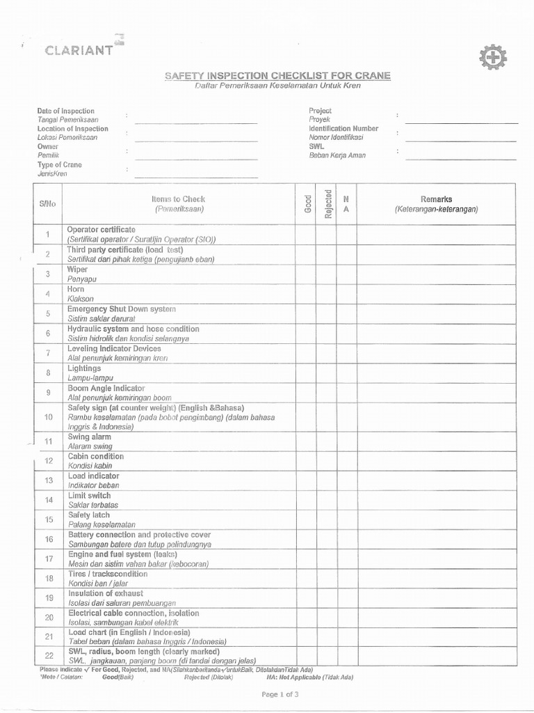 Form Inspeksi Crane | PDF