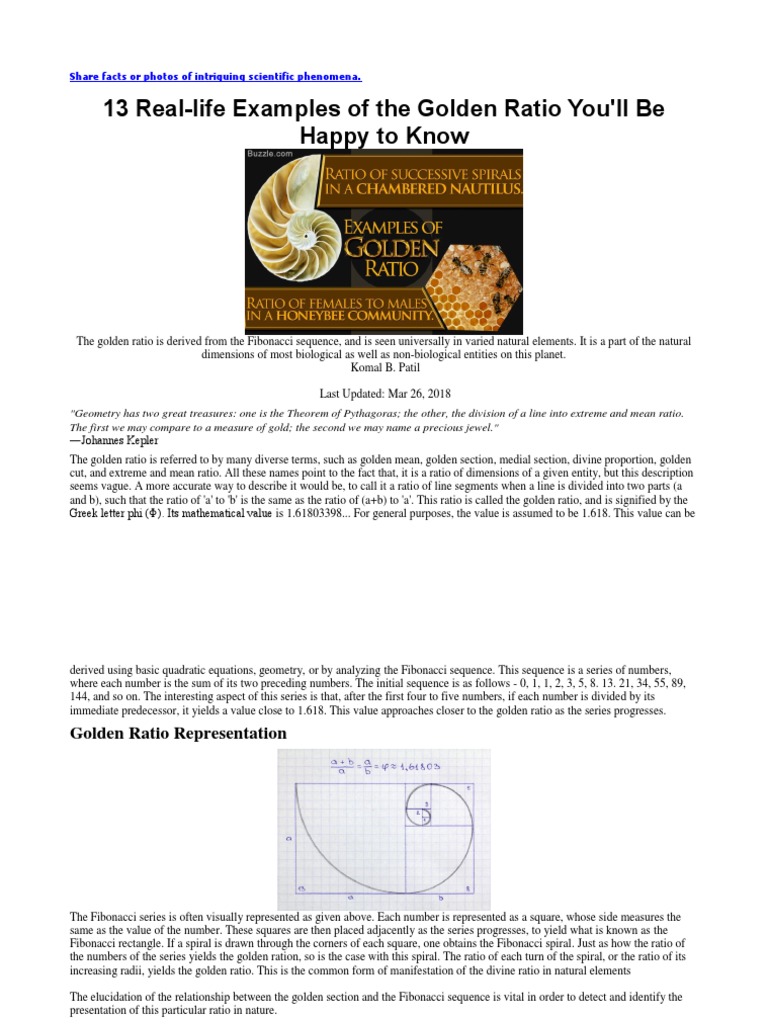 13 Real-Life Examples of The Golden Ratio You'll Be Happy To Know | PDF ...