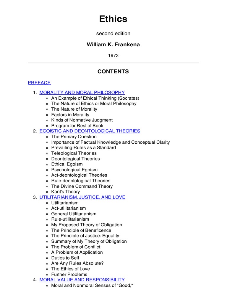 Ethics by William Frankena PDF | PDF | Utilitarianism | Good And Evil