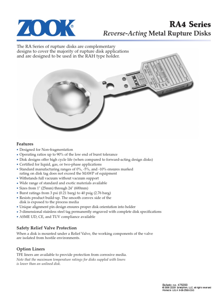 RA4 Series: Reverse-Acting Metal Rupture Disks | PDF | Chemical ...