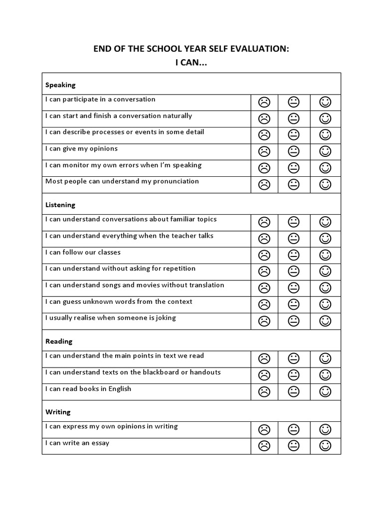 Self Assessment | PDF | Vocabulary | English Language
