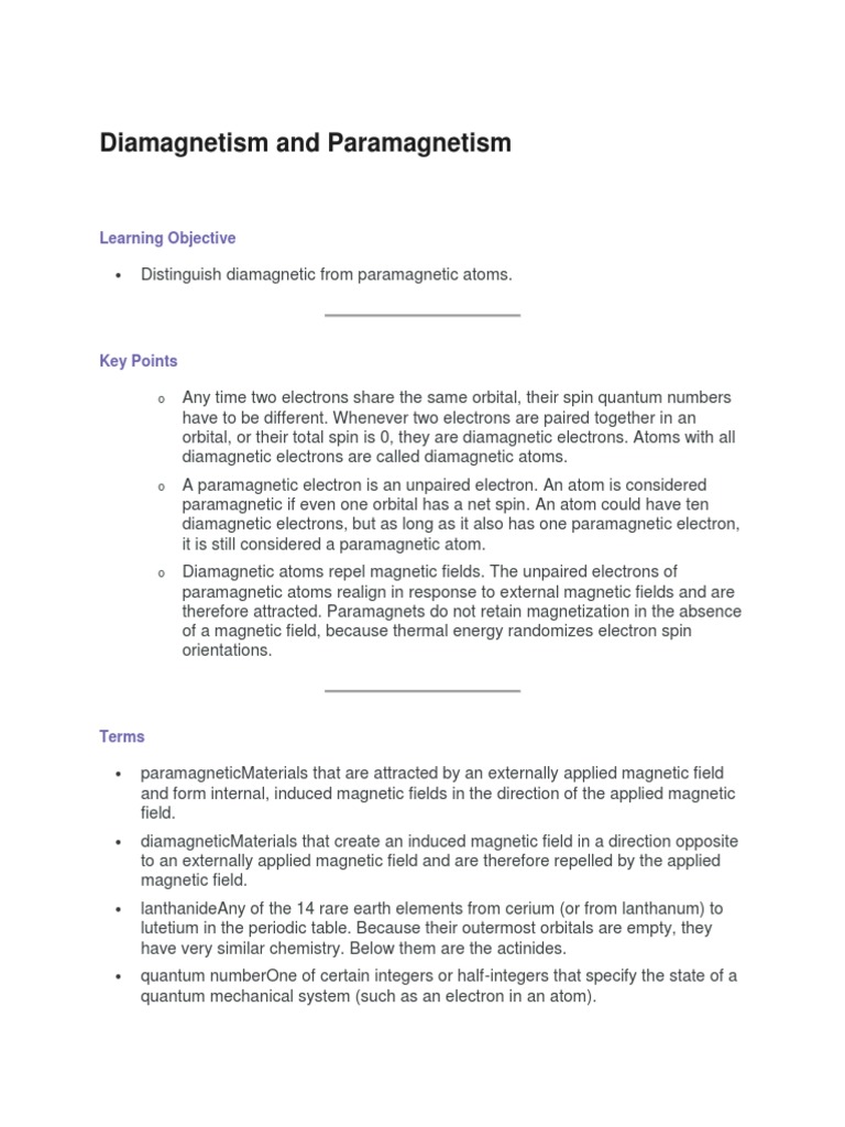 Diamagnetism and Paramagnetism | PDF | Electron Configuration | Atomic ...