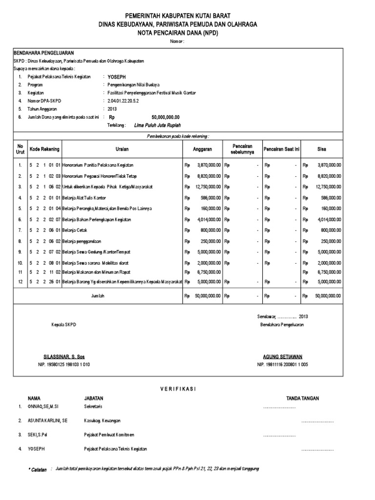 Format Nota Pencairan Dana NPD | PDF