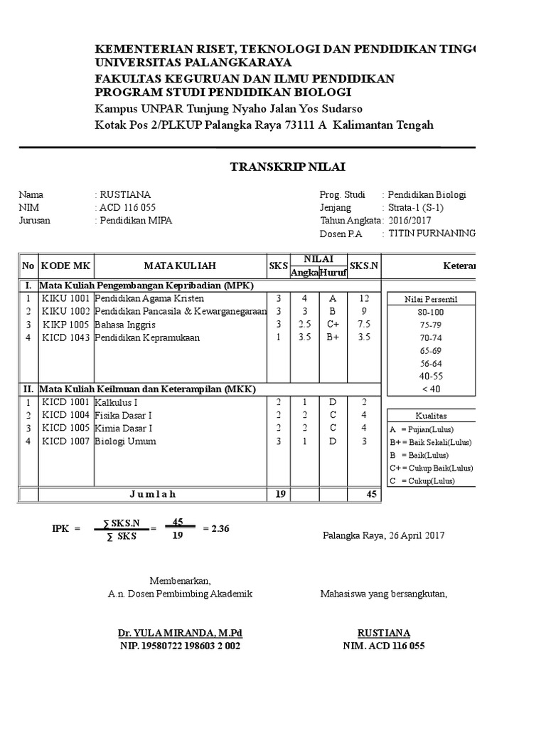Transkrip Nilai | PDF
