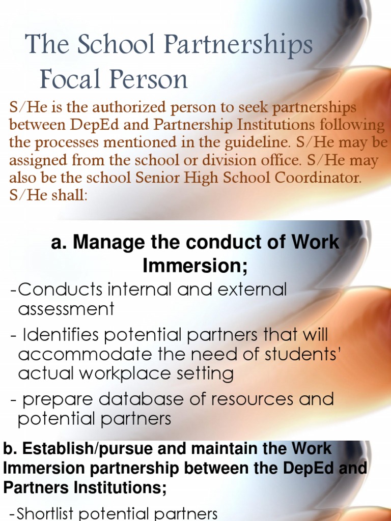 The School Partnerships FOCAL PERSON (PFP) | PDF
