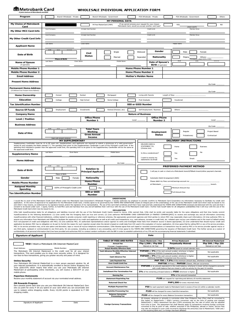 Wholesale Individual Application Form: Delivery Instructions | Download ...