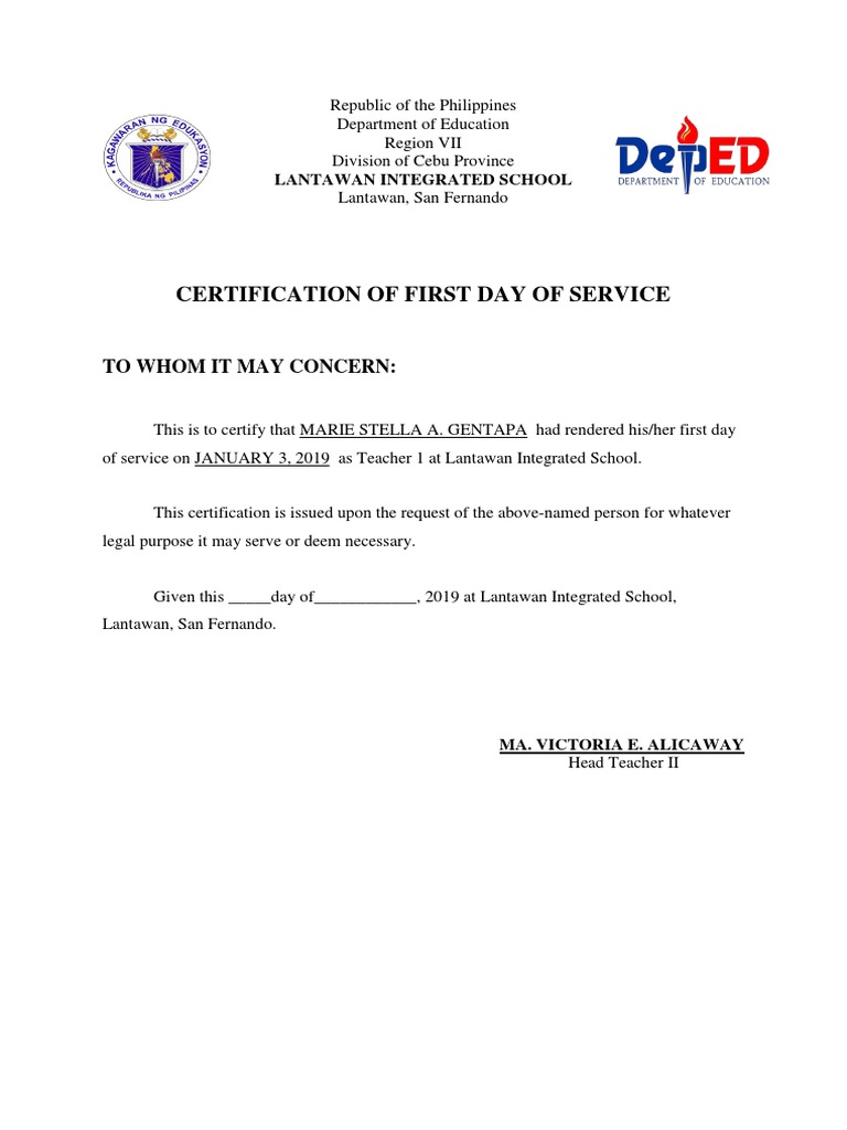Certification of First Day of Service | PDF