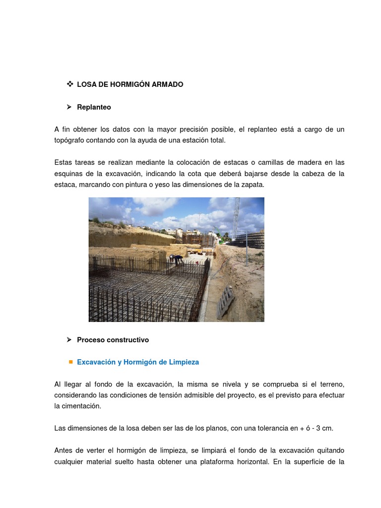 Proceso Ejecucion Losa Hormigon | PDF | Fundación (Ingeniería) | Hormigón
