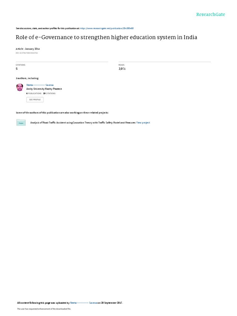 Role of E-Governance To Strengthen Higher Education System in India ...