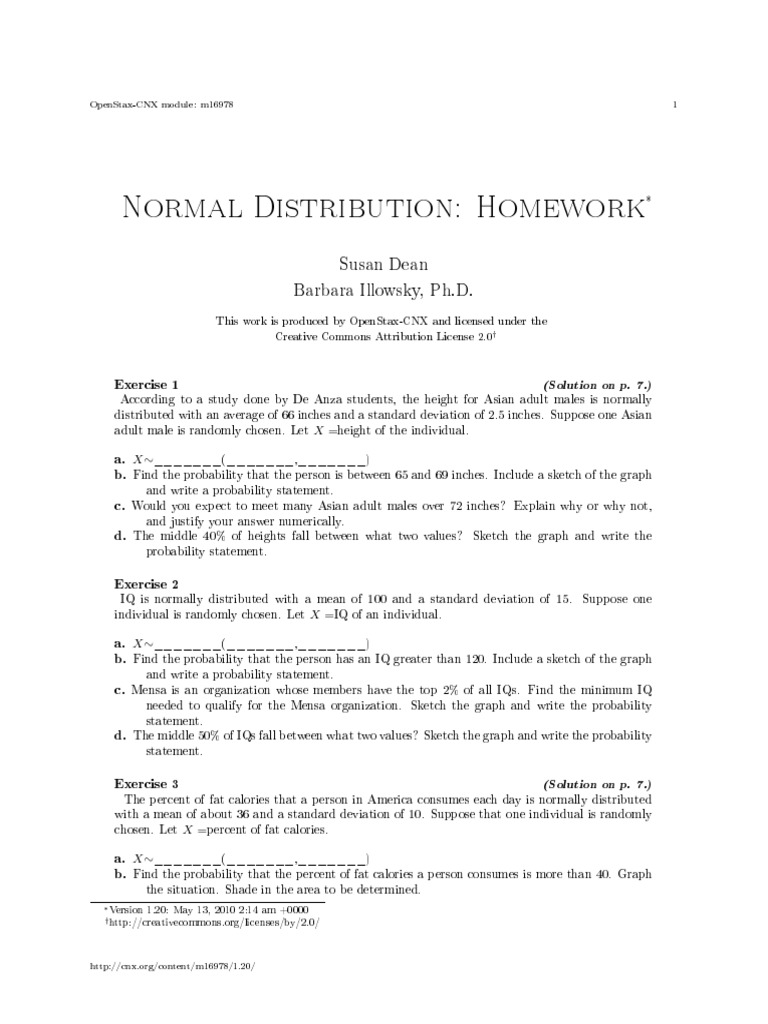 Normal Distribution: Homework: Susan Dean Barbara Illowsky, PH.D | PDF ...