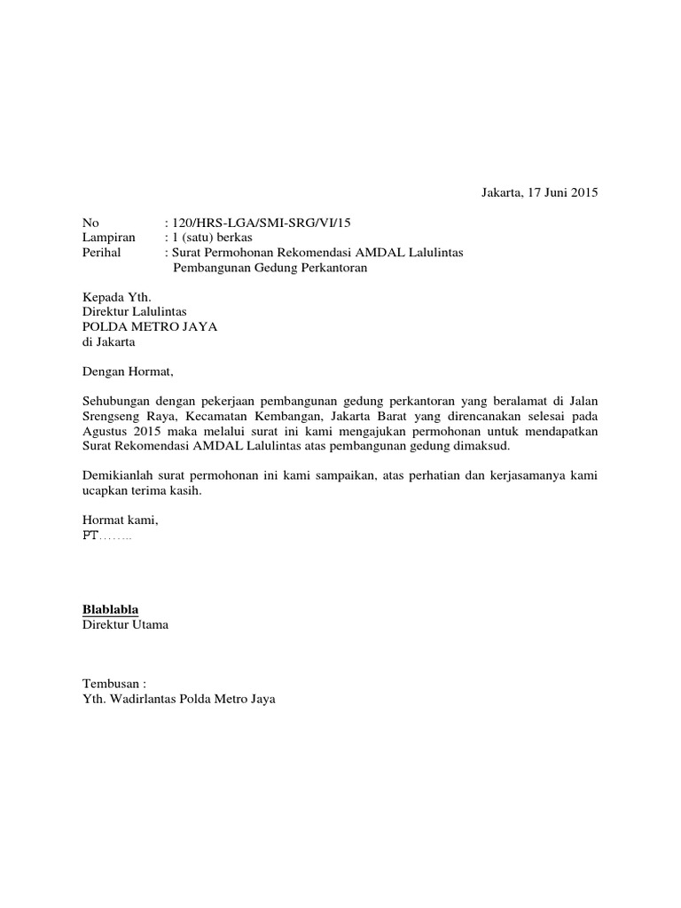 Surat Permohonan AMDAL Lalulintas | PDF