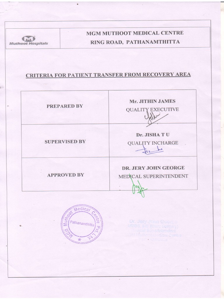 Evaluating Post-Operative Patient Recovery and Readiness for Transfer ...