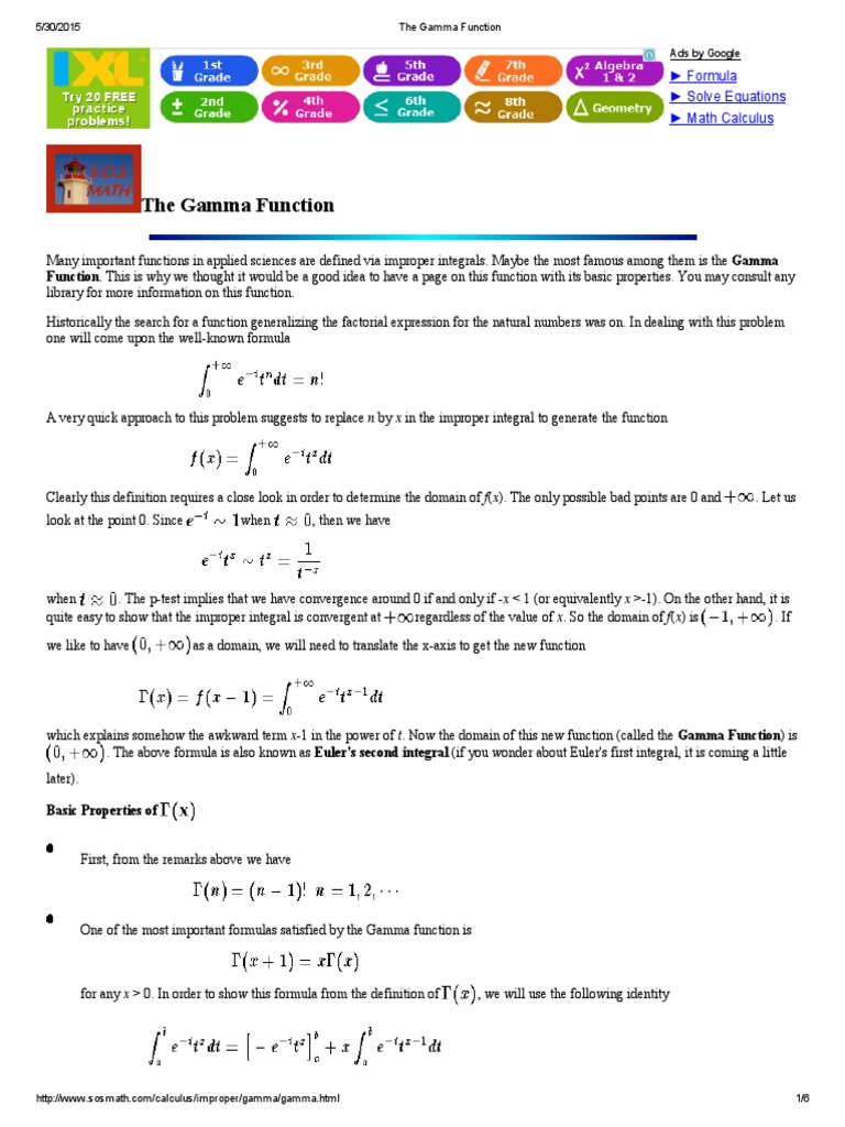 The Gamma Function | PDF | Function (Mathematics) | Integral