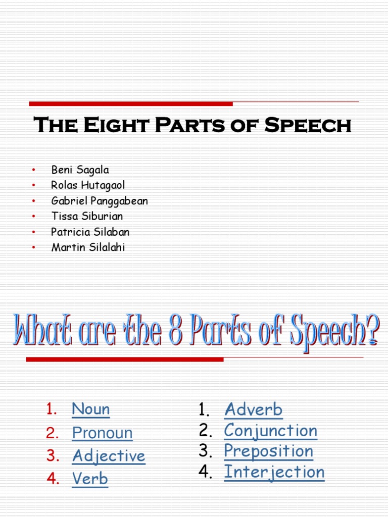The Eight Parts of Speech - Final PP | PDF | Verb | Adverb