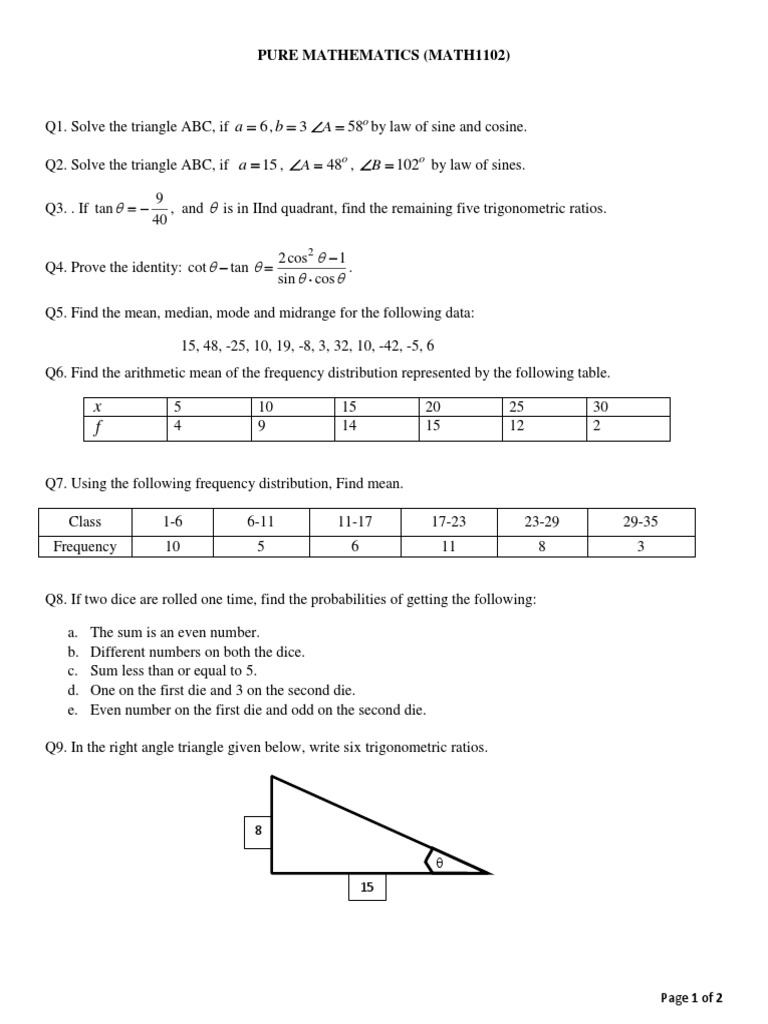 Practice Questions Pure Maths STD 8 12 | Download Free PDF ...