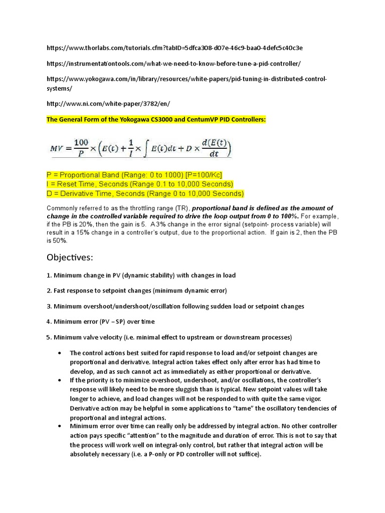 Yokogawa CS3000 PID Controller Tuning | PDF | Control Theory | Systems ...