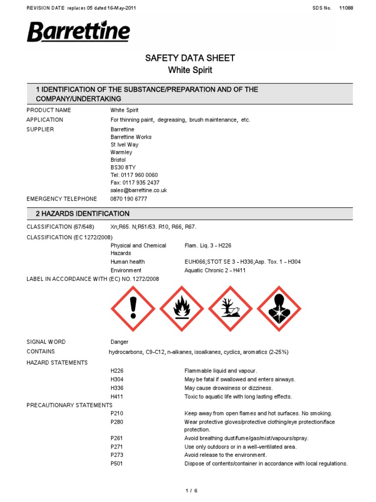 MSDS White Spirit | PDF | Carbon Dioxide | Carbon