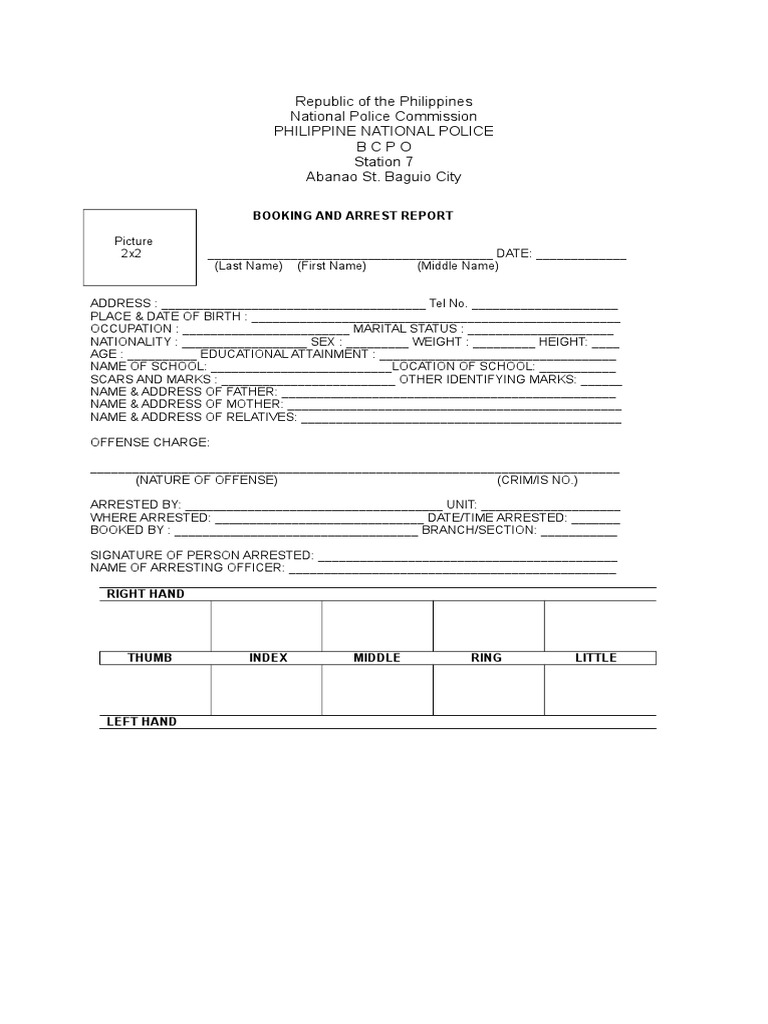 Sample Format of Booking and Arrest Report | PDF