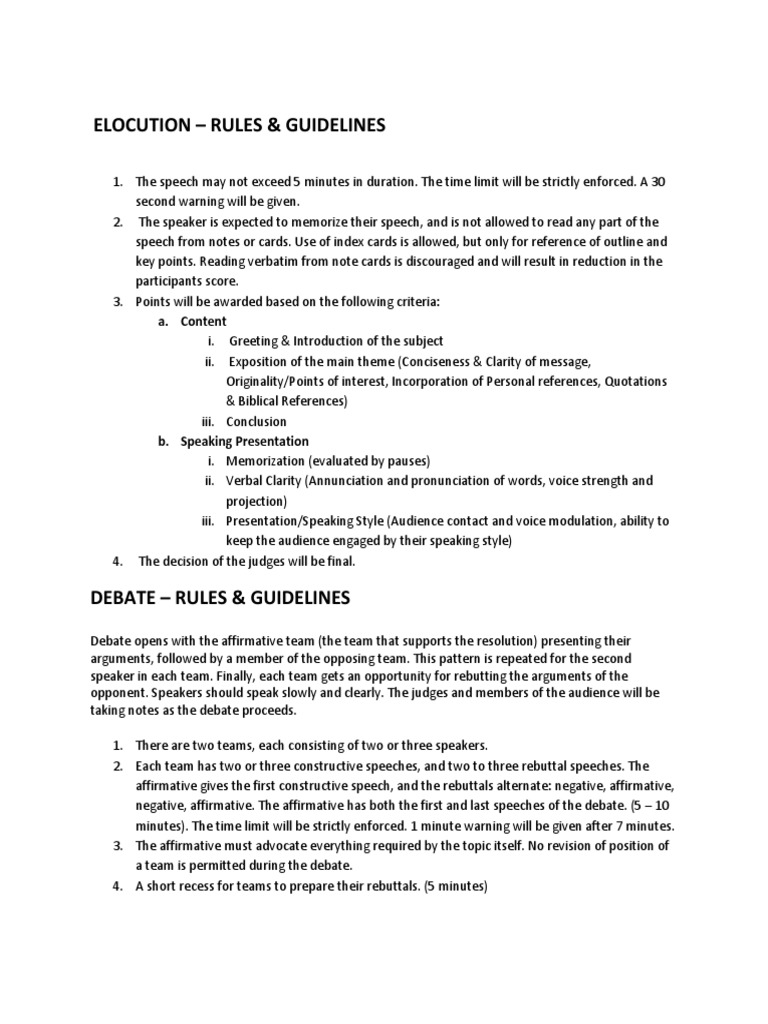 Elocution - Rules & Guidelines: A. Content | PDF | Public Sphere ...