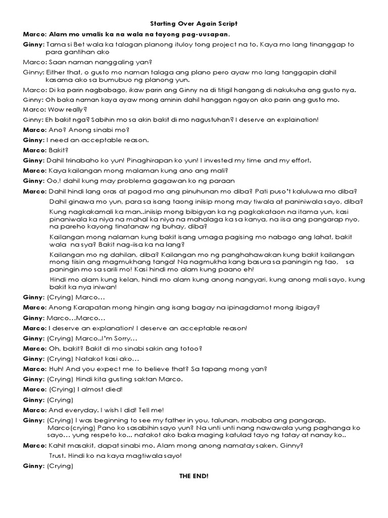 Starting Over Again Script | PDF