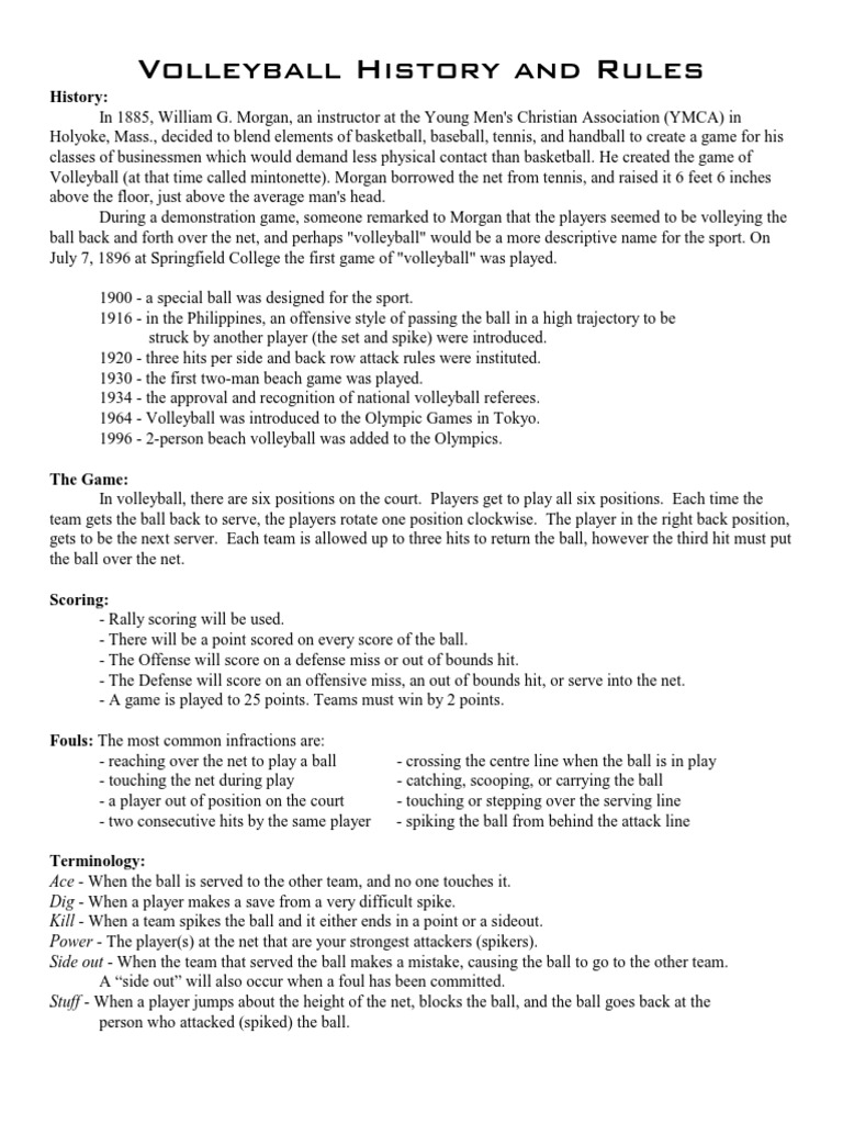 History and Rules of Volleyball | PDF | Volleyball | Sports Equipment