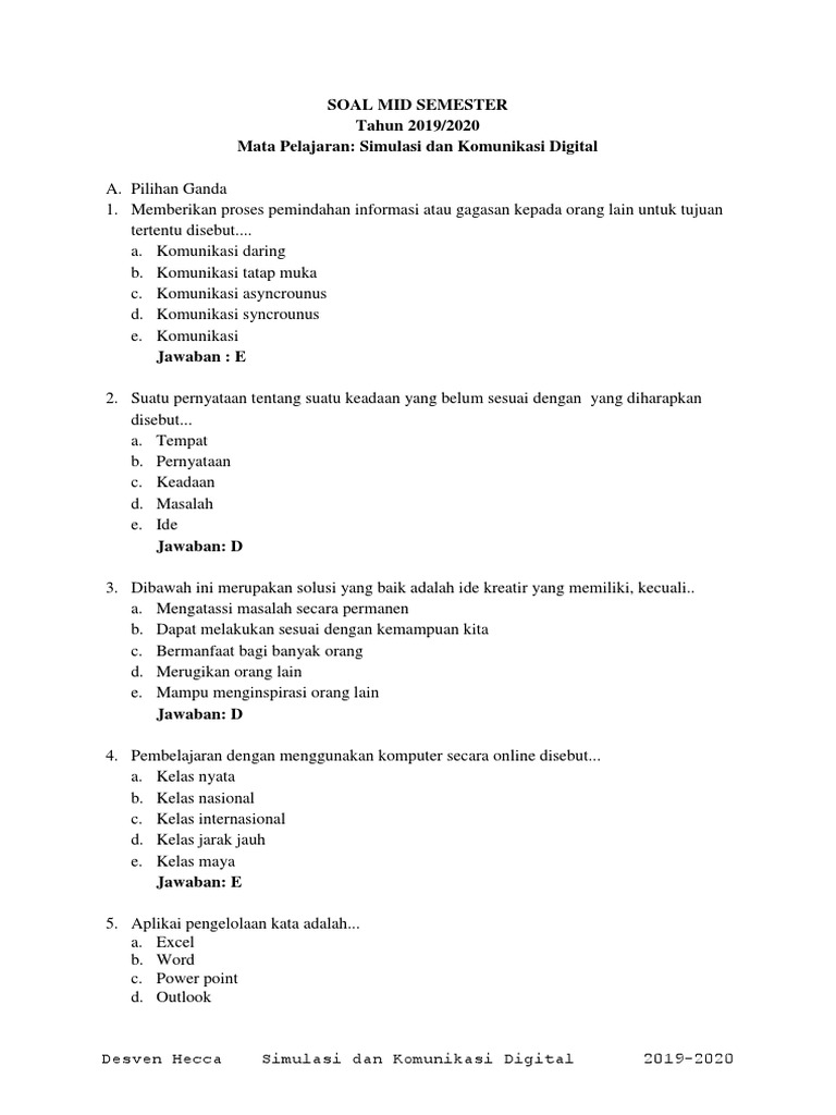 Soal Simdig SMK Kelas X | PDF