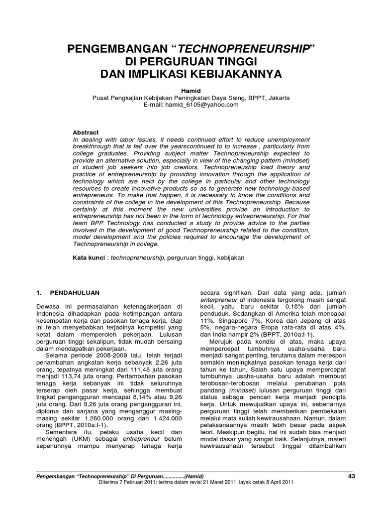 Pengembangan Technopreneur | PDF