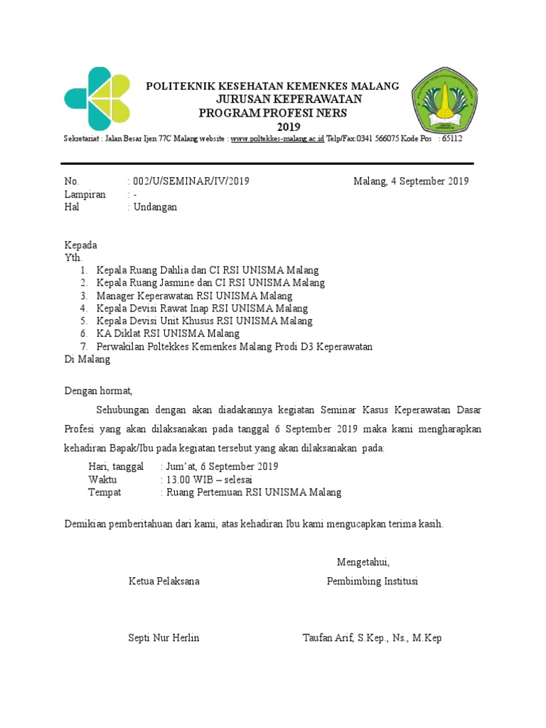 Surat Undangan Seminar Rsi Unisma | PDF