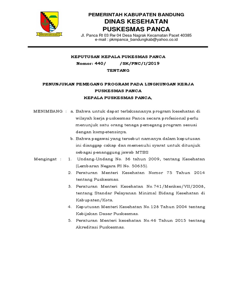 SK Penunjukan Pemegang Program MTBS | PDF