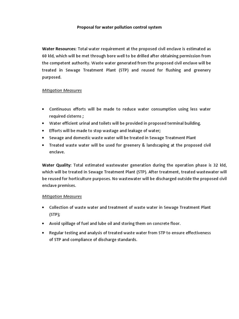 7 Proposal For Water Pollution Control System | PDF