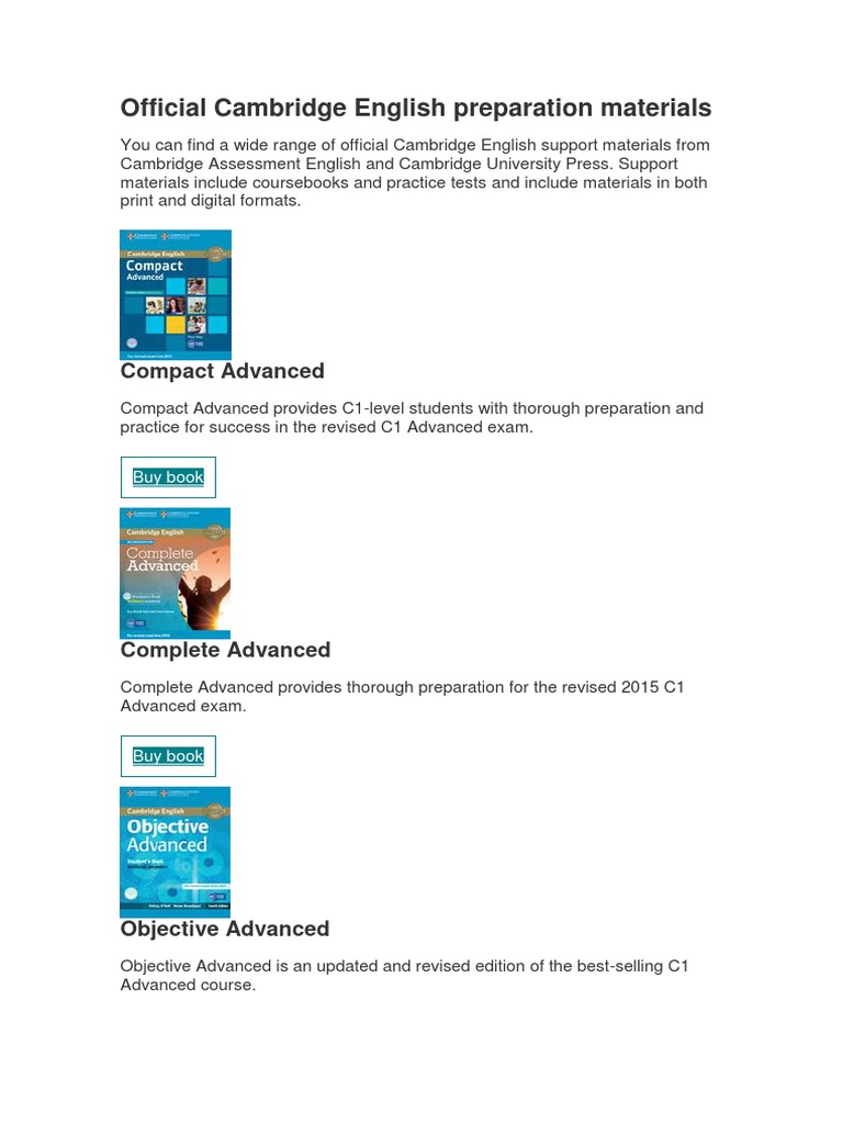 Official Cambridge English Preparation Materials: Compact Advanced | PDF