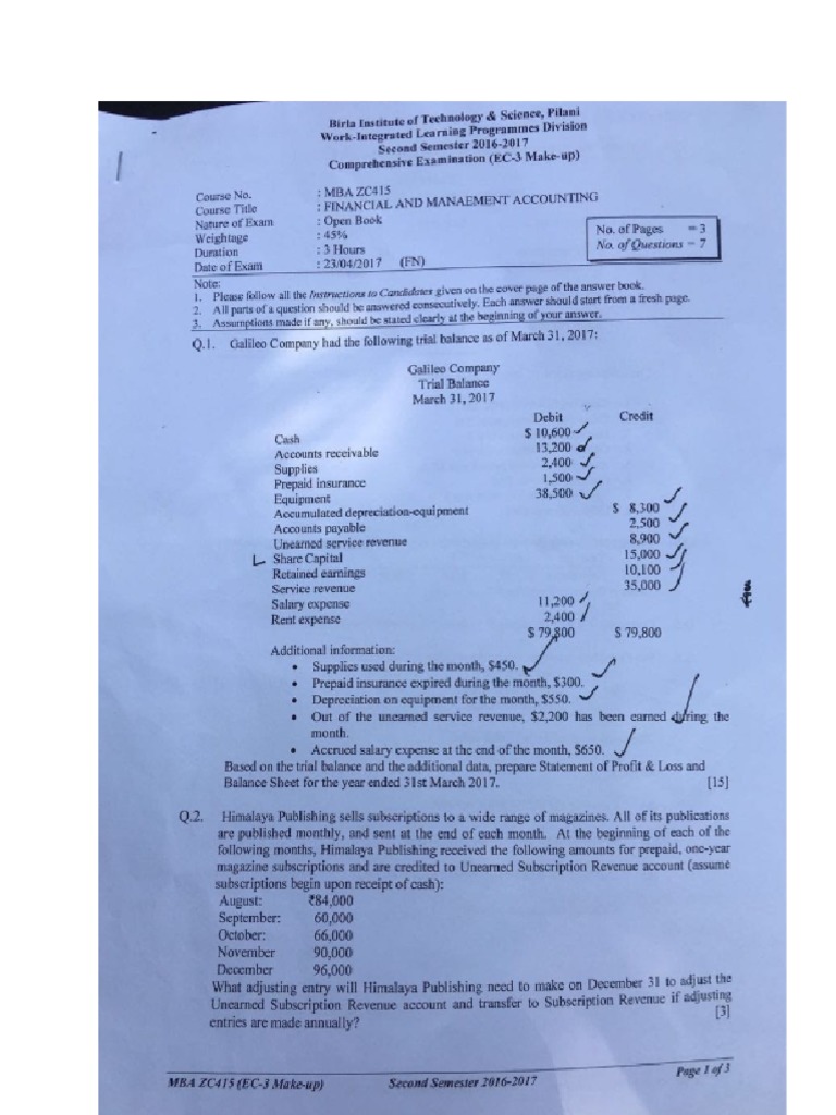 BITS MBA Finance Old Question Papers | PDF