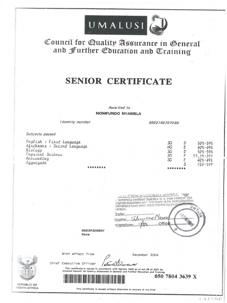 Matric Certificate | PDF
