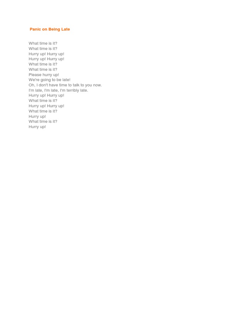 Panic On Being Late Jazz Chant | PDF | Language Arts & Discipline ...