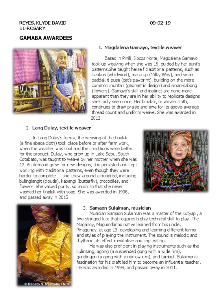 Gamaba Awardees | PDF | Weaving | Entertainment (General)