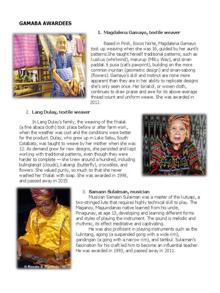 GAMABA AWARDEES HONORED FOR PRESERVING PHILIPPINE CRAFTS | PDF ...