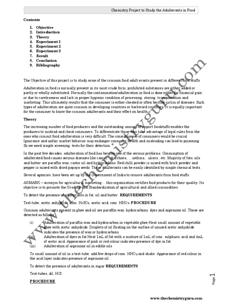 Chemistry Project To Study The Adulterants in Food PDF | PDF | Chili ...