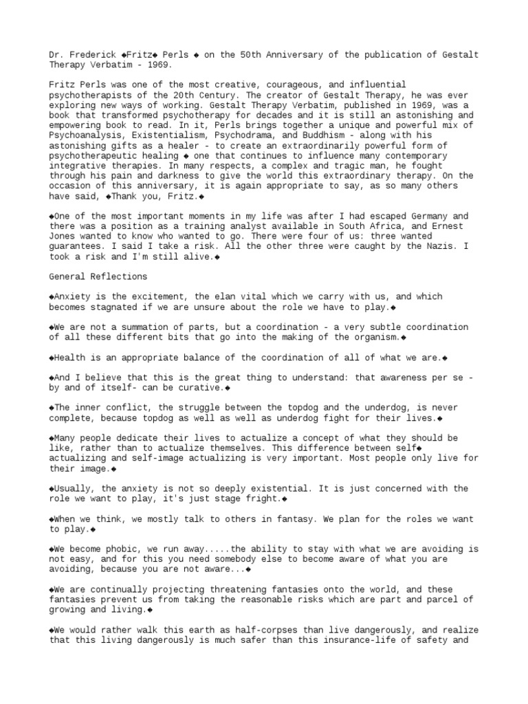 Fritz Perls | PDF | Gestalt Therapy | Psychotherapy