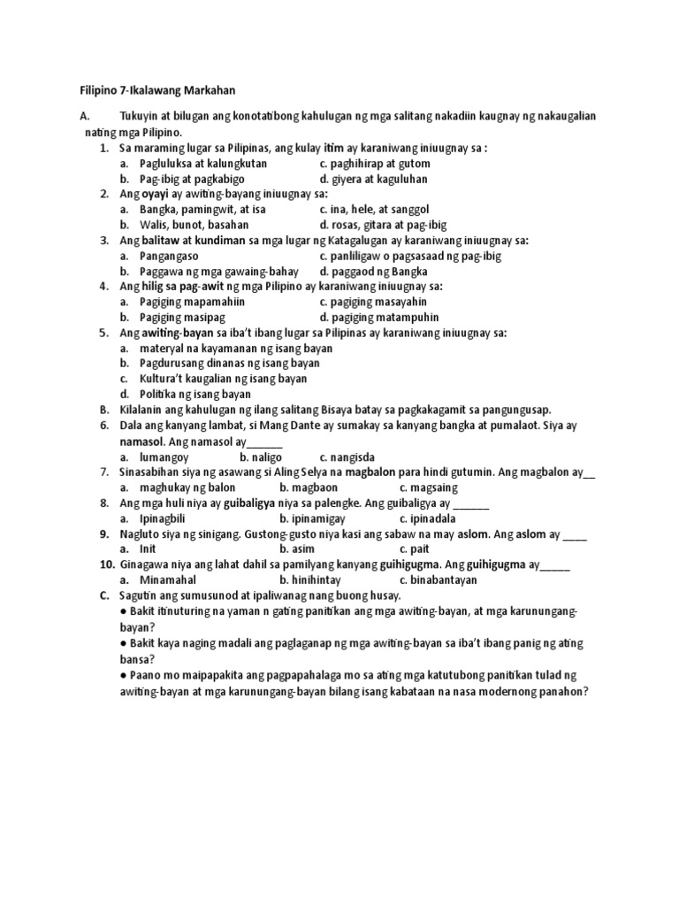 Filipino 7-Activity Awiting Bayan | PDF