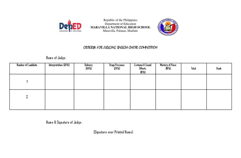 Criteria For Judging Speech Choir Competition Name of Judge | PDF