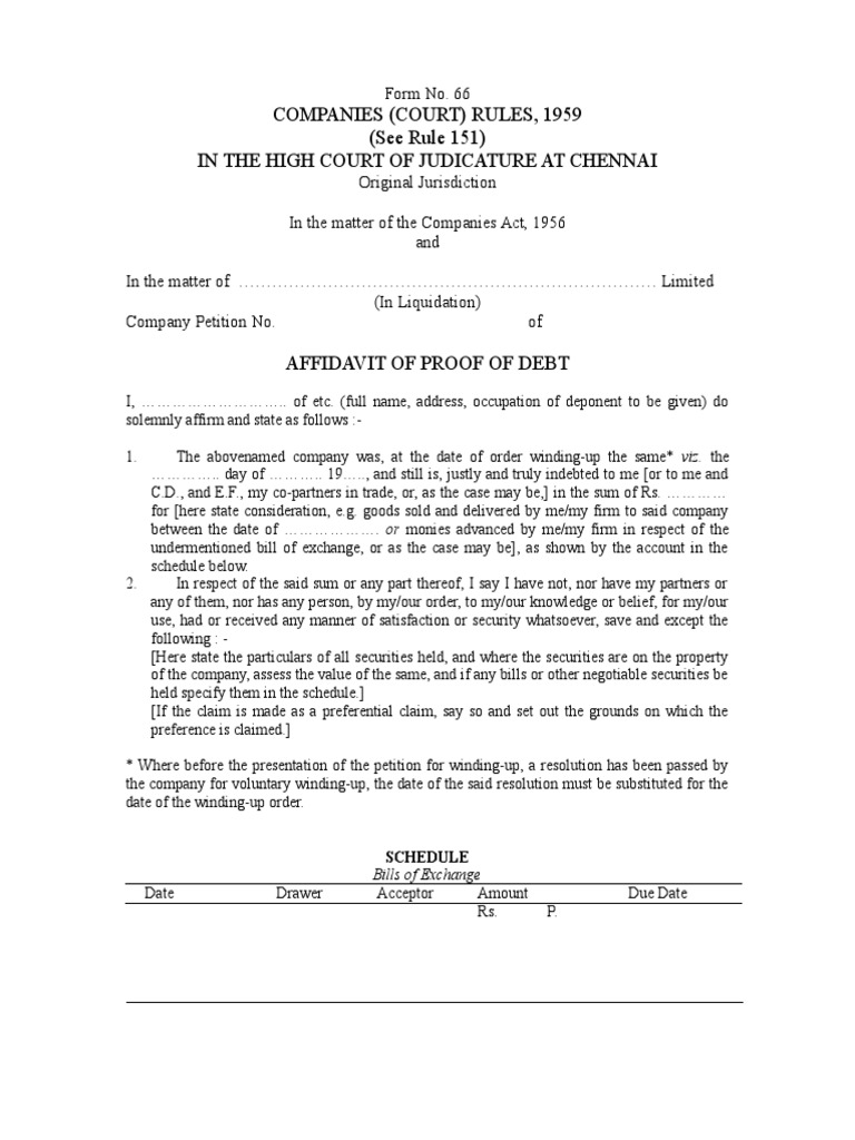 Form66 For Claim | PDF | Liquidation | Affidavit