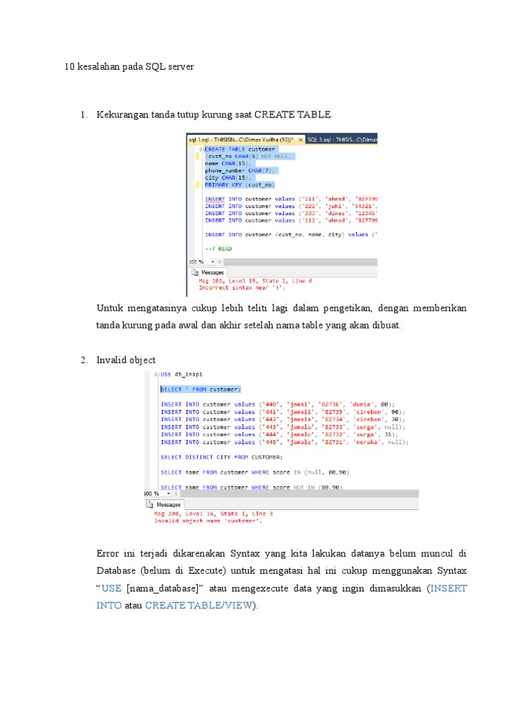 Kesalahan Umum pada SQL Server | PDF