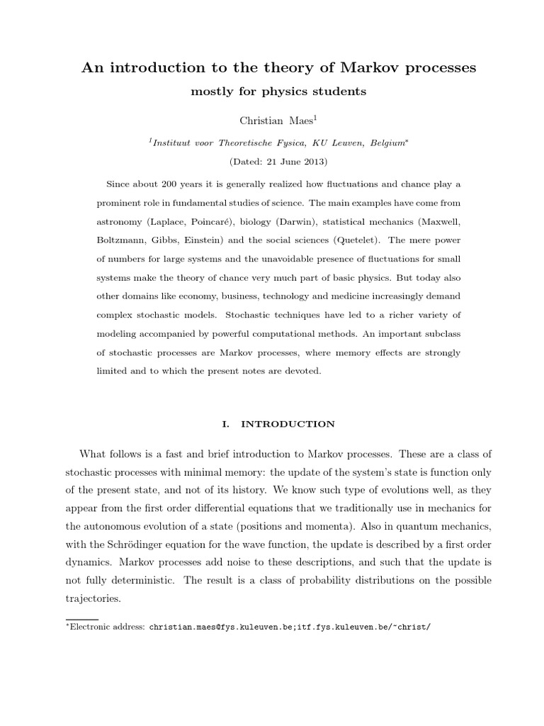 An Introduction To The Theory of Markov Processes: Mostly For Physics ...