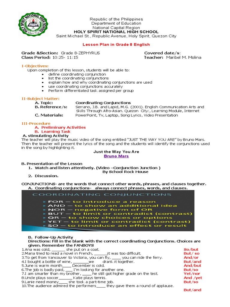 Coordinating Conjunctions | PDF | Lesson Plan | Rubric (Academic)