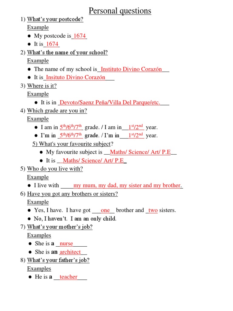 Personal Questions - Vocabulary | PDF