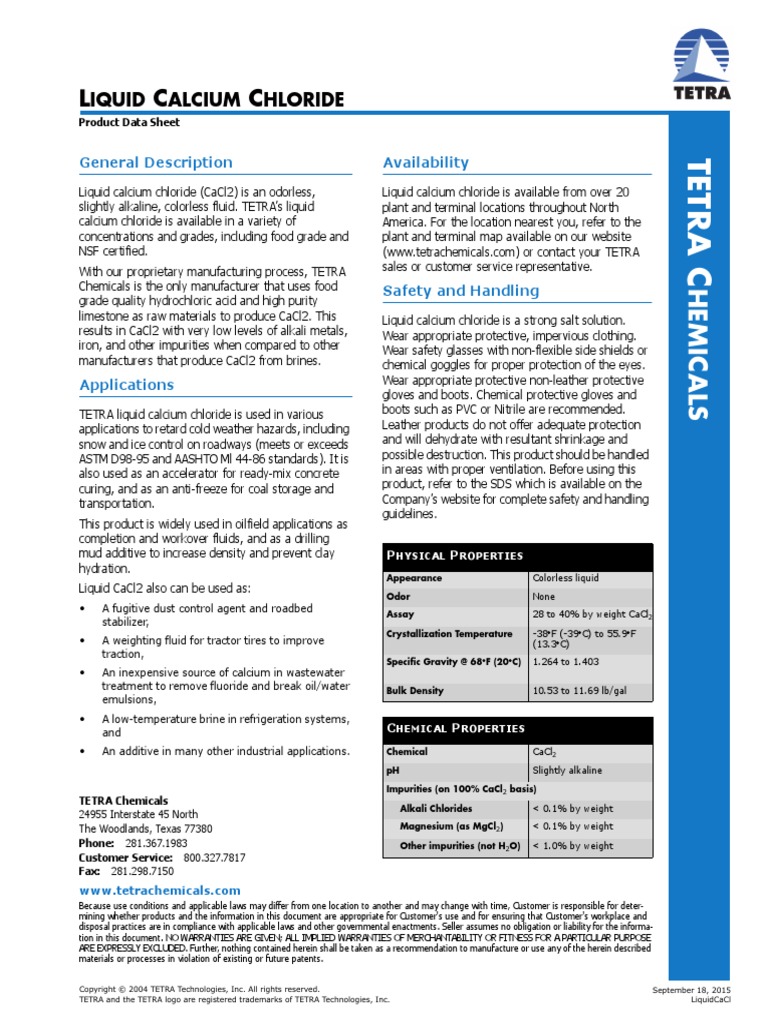 Calcium Chloride Liquid | PDF | Chemical Compounds | Chemistry