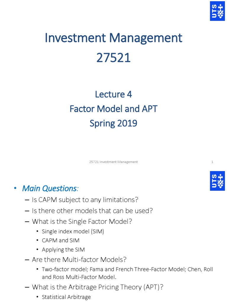Investment Management 27521: Factor Model and APT Spring 2019 | PDF ...