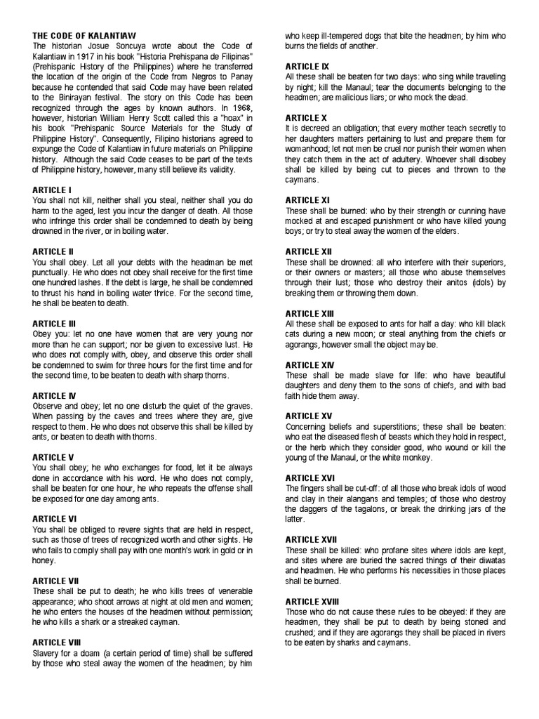 The Code of Kalantiaw | PDF
