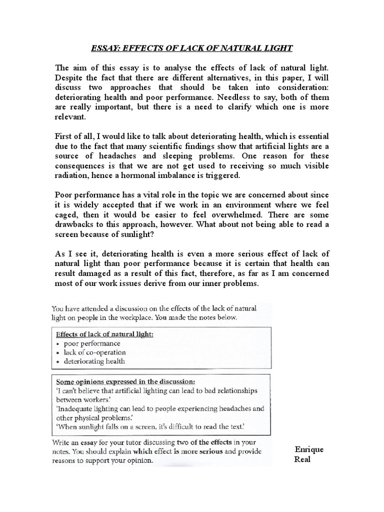 Lack of Natural Light Effects on Health & Productivity | PDF